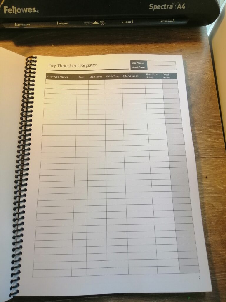 0155 Employee Timesheet Template (Hardcopy) - Security Concepts ...