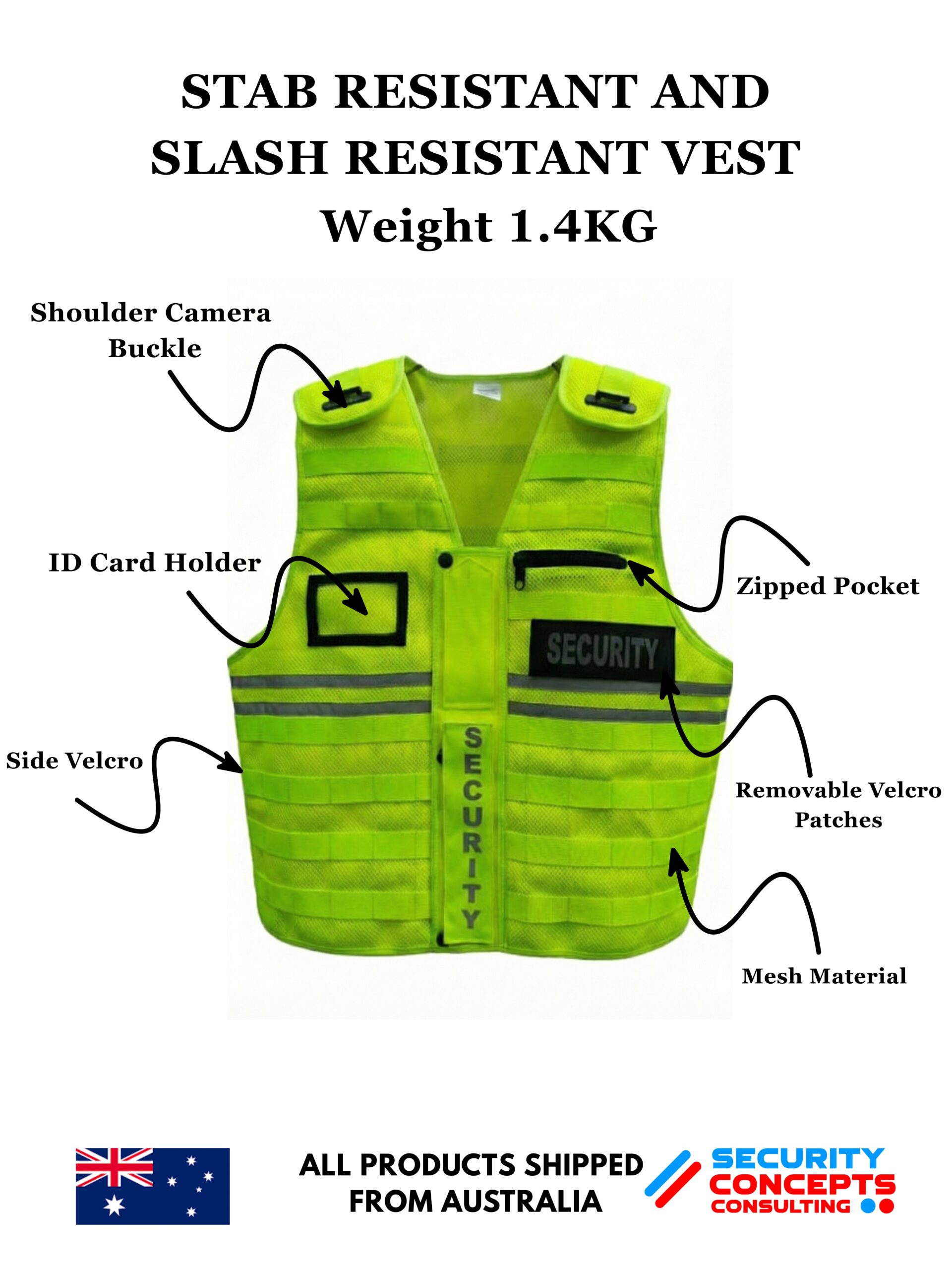 SV3-CONCEPTS HI VI VIS STAB AND SLASH RESISTANT VEST 1.4KG [S-4XL ...